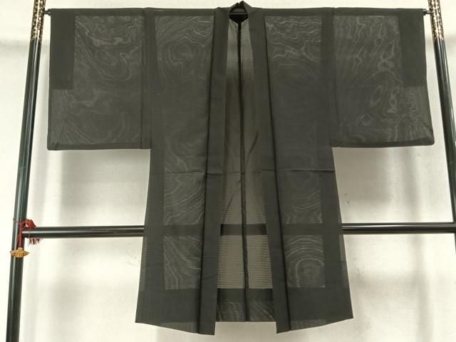 平和屋着物▽男性　長羽織　スリーシーズン　春夏秋　塵除け　黒地　正絹　逸品　AABD0088fy