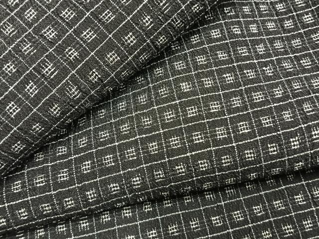 平和屋着物▽お召　単衣　格子　正絹　逸品　AABD0089fy