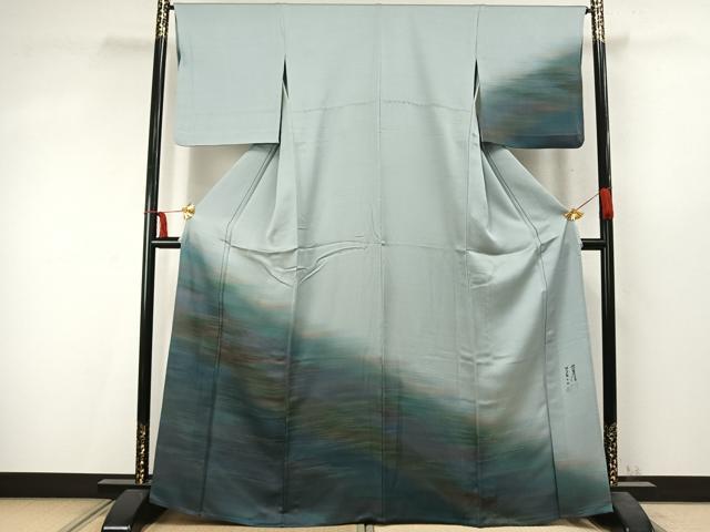 平和屋着物▽染色家　岩浅公展　訪問着　単衣　霞文　暈し染め　正絹　逸品　AABD0094fy