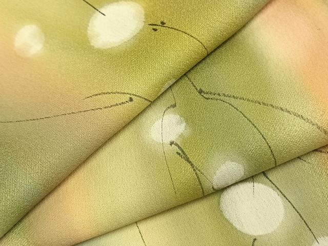 平和屋着物▽上質な小紋　単衣　手描き　枝花文　暈し染め　正絹　逸品　AABD0096fy