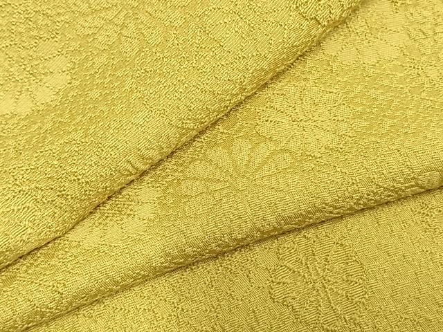 平和屋着物▽上質な色無地　単衣　花尽くし地紋　黄支子色　正絹　逸品　AABD0120fy