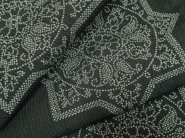 平和屋着物▽小紋　単衣　吉祥花文　黒地　洗える着物　AABD0133fy