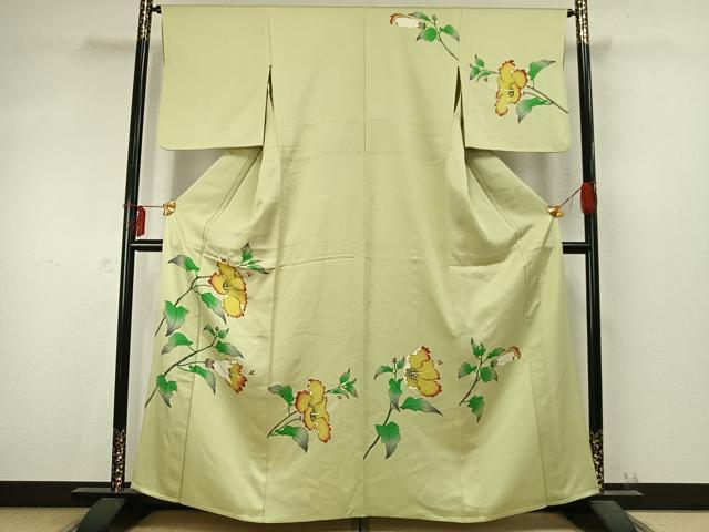 平和屋着物▽訪問着　単衣　枝花文　正絹　逸品　AABD0143fy