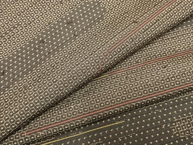 平和屋着物▽上質な紬　単衣　100亀甲　霞吉祥文　正絹　逸品　AABD0163fy