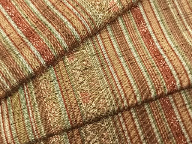 平和屋着物▽上質な紬　単衣　縞　正絹　逸品　AABD0179fy