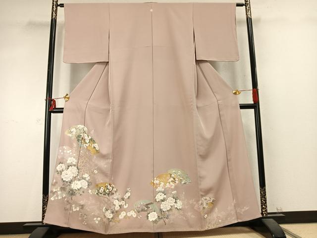 平和屋着物▽豪華色留袖　単衣　駒刺繍　扇面花文　金彩　正絹　逸品　AABD0181fy