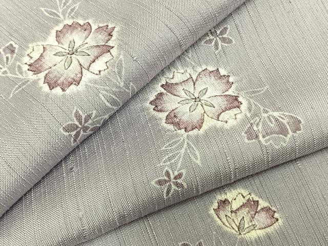 平和屋着物▽上質な紬　単衣　絞り　草花文　正絹　逸品　AABD0182fy