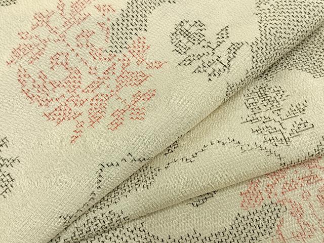 平和屋着物▽本塩沢　単衣　雲取り花文　正絹　逸品　未使用　AABD0187fy