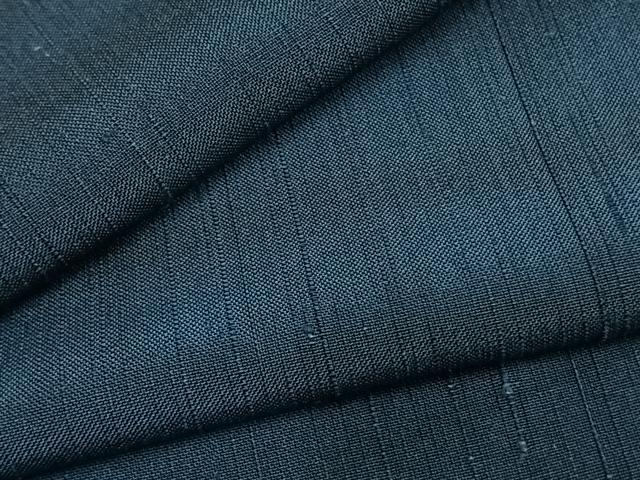 平和屋着物▽上質な紬　単衣　藍　横縞　正絹　逸品　AABD0195fy