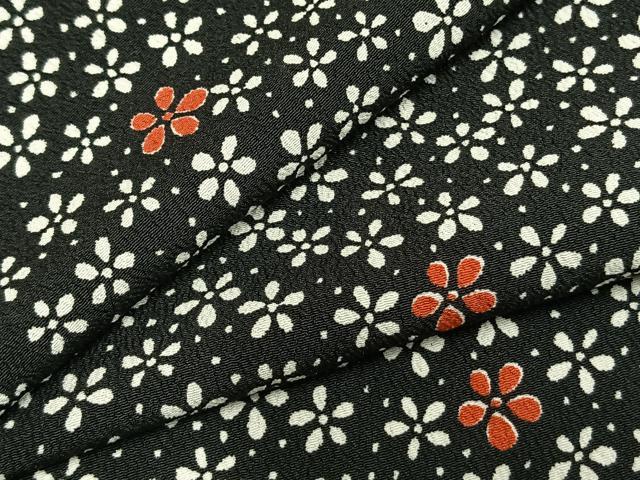 平和屋着物▽小紋　単衣　花尽くし　黒地　洗える着物　AABD0207fy