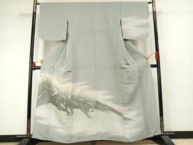 平和屋着物▽訪問着　単衣　刺繍　風景文　暈し染め　鬼しぼ縮緬　正絹　逸品　AABD0242fy