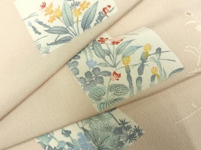 平和屋着物▽小紋　単衣　色紙草花文　洗える着物　AABD0253fy