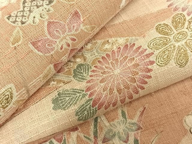 平和屋着物▽生紬　単衣　風景花文　正絹　逸品　未使用　AABD0288fy