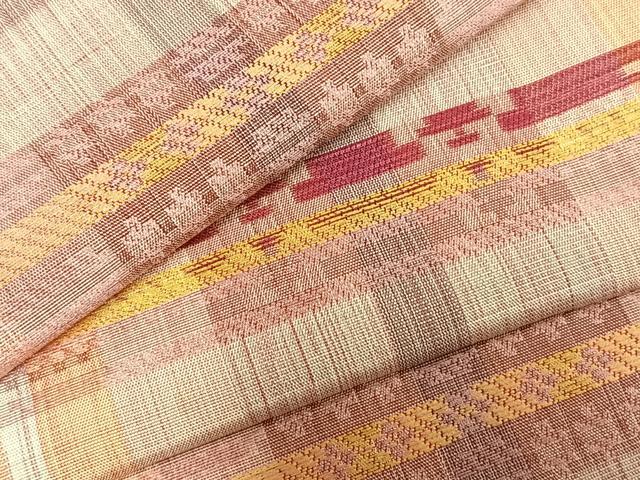 平和屋着物▽上質な紬　単衣　格子　正絹　逸品　AABD0297fy