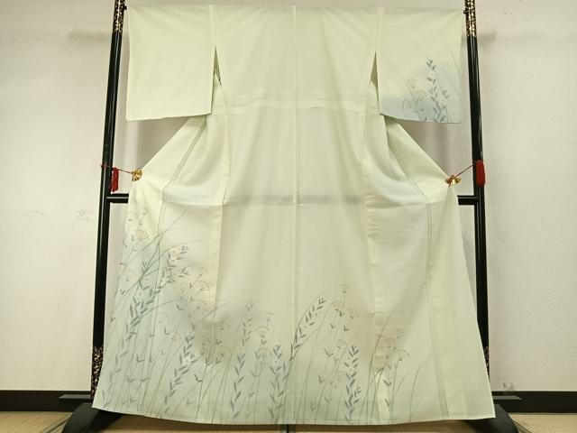 平和屋着物▽訪問着　無双　紗袷　紗×紗　手描き　草花文　正絹　逸品　AABD0329fy