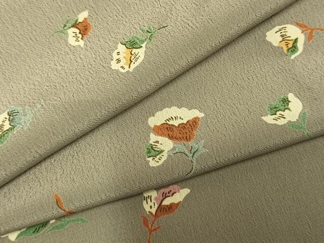 平和屋着物▽上質な小紋　単衣　草花文　正絹　逸品　AABD0337fy