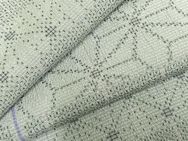 平和屋着物▽本塩沢　単衣　110亀甲　麻の葉横段文　正絹　逸品　AABD0338fy