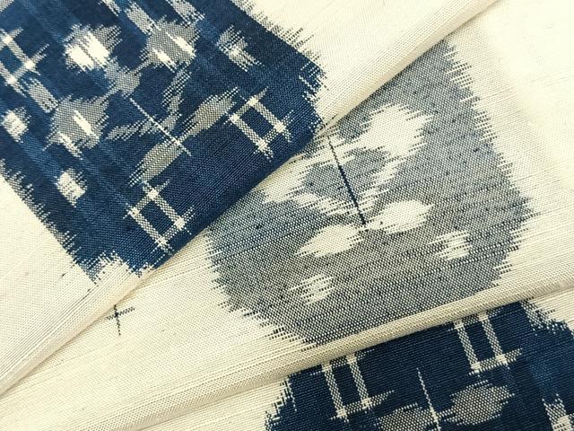 平和屋着物▽上質な紬　単衣　色紙花文　正絹　逸品　AABD0358fy