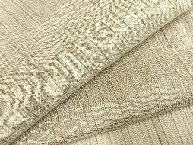平和屋着物▽上質な紬　単衣　横段文　縞　正絹　逸品　AABD0362fy