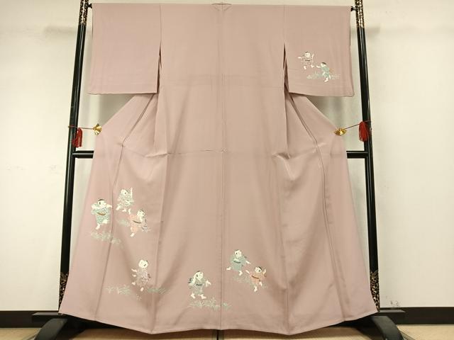 平和屋着物▽訪問着　単衣　人物文　正絹　逸品　AABD0363fy