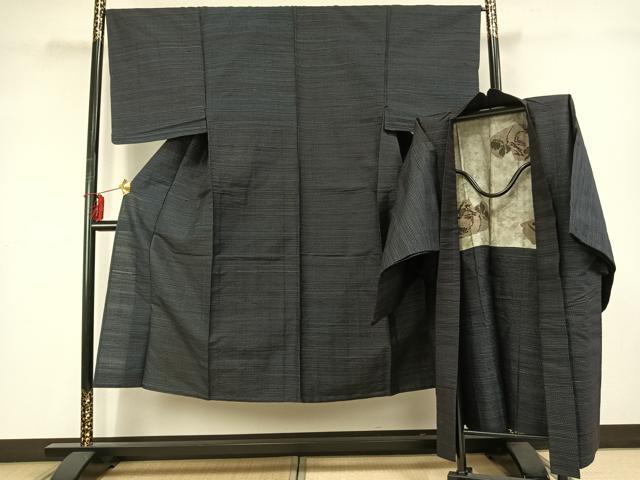 平和屋着物▽男性　紬　単衣　アンサンブル　亀甲柄　正絹　逸品　AABD0368fy