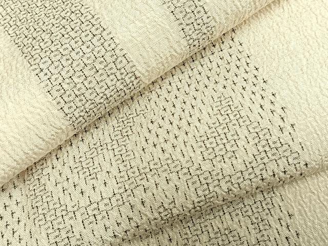 平和屋着物▽本塩沢　単衣　110亀甲　唐草間道　正絹　逸品　AABD0372fy