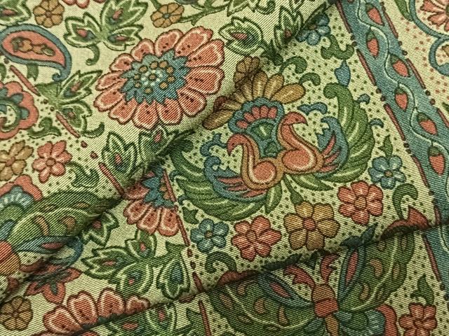 平和屋着物▽上質な小紋　単衣　花唐草間道　正絹　逸品　AABD0379fy