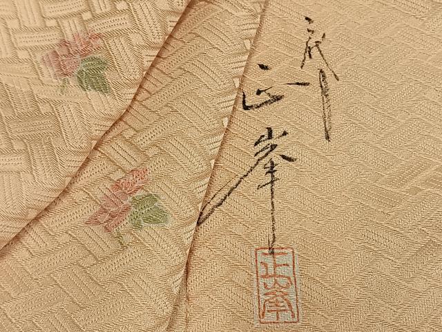 平和屋着物▽上質な小紋　単衣　作家物　草花文　正絹　逸品　AABD0380fy