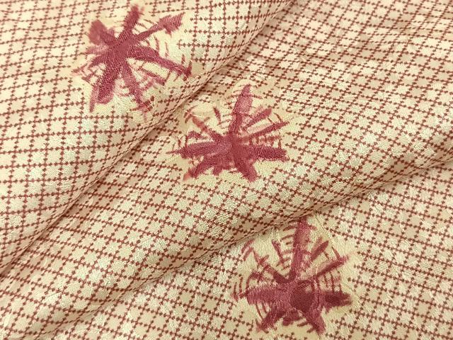 平和屋着物▽上質な小紋　単衣　舞葉文　正絹　逸品　AABD0382fy