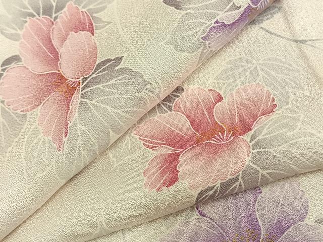 平和屋着物▽上質な小紋　単衣　草花文　正絹　逸品　AABD0409fy