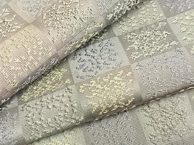 平和屋着物▽お召　単衣　黄金糸　市松文様　正絹　逸品　AABD0416fy