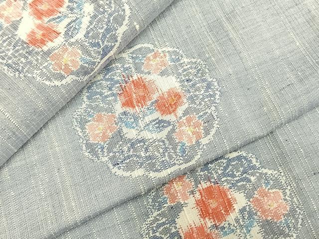 平和屋着物▽上質な紬　単衣　吉祥花文　正絹　逸品　未使用　AABD0425fy