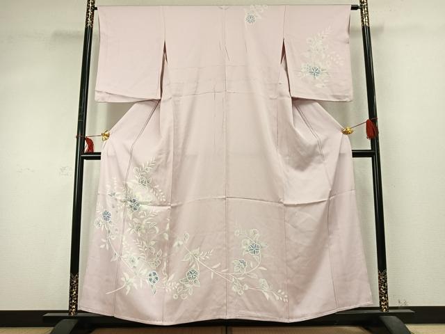 平和屋着物▽訪問着　単衣　枝花文　銀糸　正絹　逸品　AABD0426fy