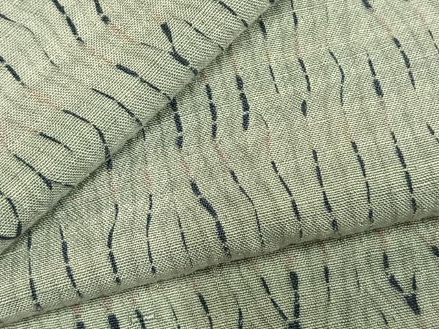 平和屋着物▽上質な紬　単衣　絞り　よろけ縞　正絹　逸品　AABD0432fy