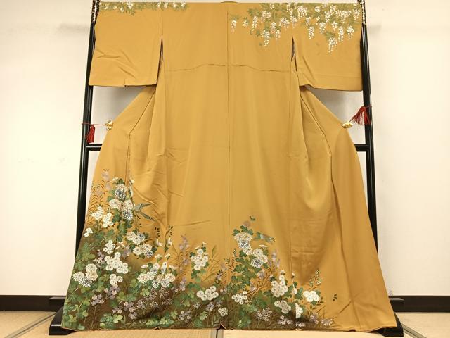 平和屋着物●訪問着　花鳥文　暈し染め　金銀彩　ロング丈　正絹　逸品　AABD0509fy