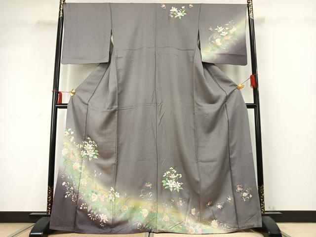 平和屋着物●訪問着　駒刺繍　草花文　暈し染め　金彩　正絹　逸品　AABD0528fy