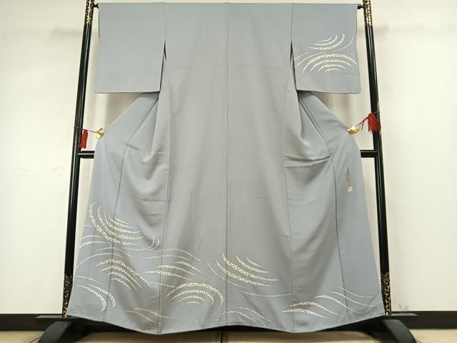 平和屋着物●染色作家　石田凱宣　訪問着　流水文　金彩　正絹　逸品　AABD0552fy