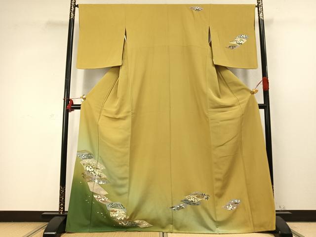 平和屋着物●訪問着　色紙重ね花鳥文　暈し染め　金彩　正絹　逸品　AABD0559fy