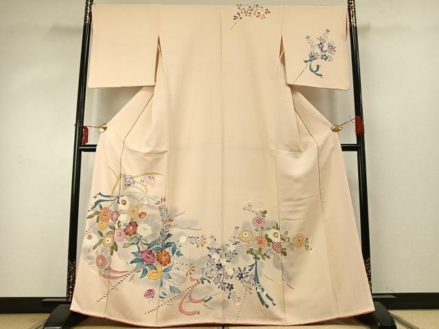 平和屋着物●訪問着　友禅　草花文　暈し染め　正絹　逸品　AABD0584fy