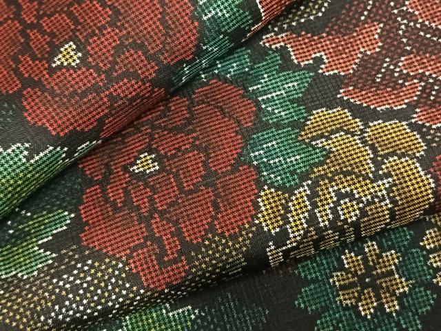 平和屋着物●本場大島紬　一元絣　草花文　正絹　逸品　AABD0619fy