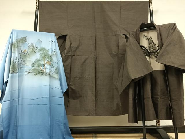 平和屋着物●男性　本場大島紬　アンサンブル　長襦袢セット　亀甲絣　正絹　逸品　AABD0699fy
