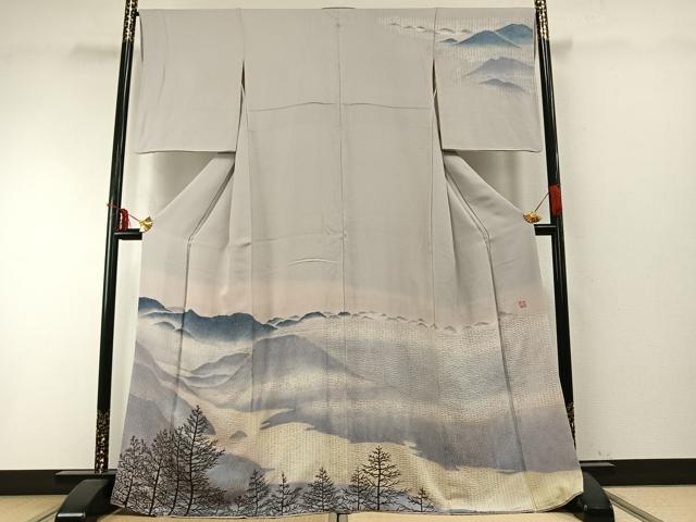 平和屋着物●訪問着　作家物　風景樹林文　暈し染め　正絹　逸品　AABD0704fy