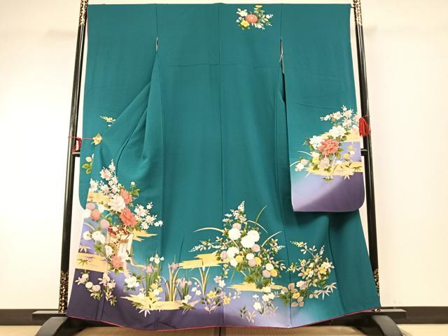 平和屋着物●豪華振袖　御所車花文　暈し染め　金彩　正絹　逸品　AABD0718fy