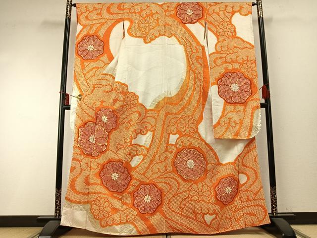 平和屋着物●豪華振袖　駒刺繍　絞り　舞花文　金彩　正絹　逸品　AABD0720fy