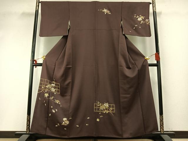 平和屋着物●訪問着　刺繍　枝花文　金彩　正絹　逸品　AABD0743fy