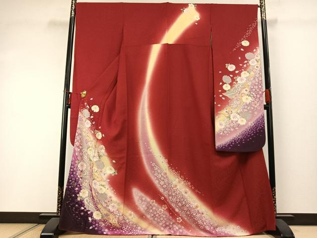 平和屋着物●豪華振袖　熨斗花文　暈し染め　銀通し地　正絹　逸品　AABD0758fy