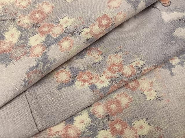 平和屋着物●小千谷紬　枝花文　正絹　逸品　AABD0792ph