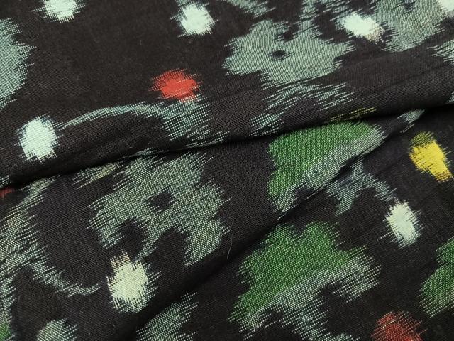 平和屋着物▽久留米絣　単衣　綿　草花文　逸品　AABD0804ph