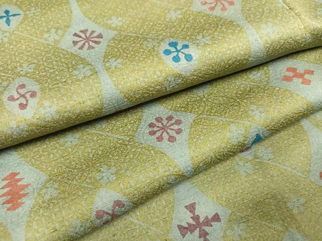 平和屋着物●上質な小紋　紬地　型染め　舞花文　油色地　正絹　逸品　AABD0805ph