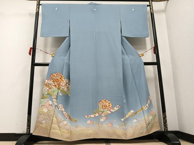 平和屋着物●豪華色留袖　駒刺繍　草花文　暈し染め　金彩　正絹　逸品　未使用　AABD0838ph